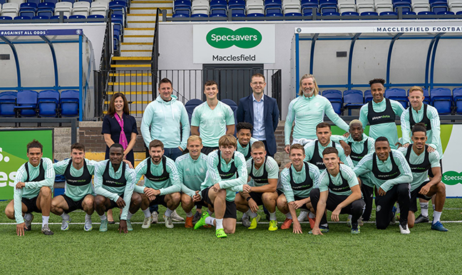 Players with Specsavers Angharad Butler top L, owner Robert Smethurst ...